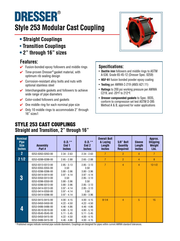 Dresser: Style 253 Modular Cast Coupling | PDF | Pipe (Fluid Conveyance ...