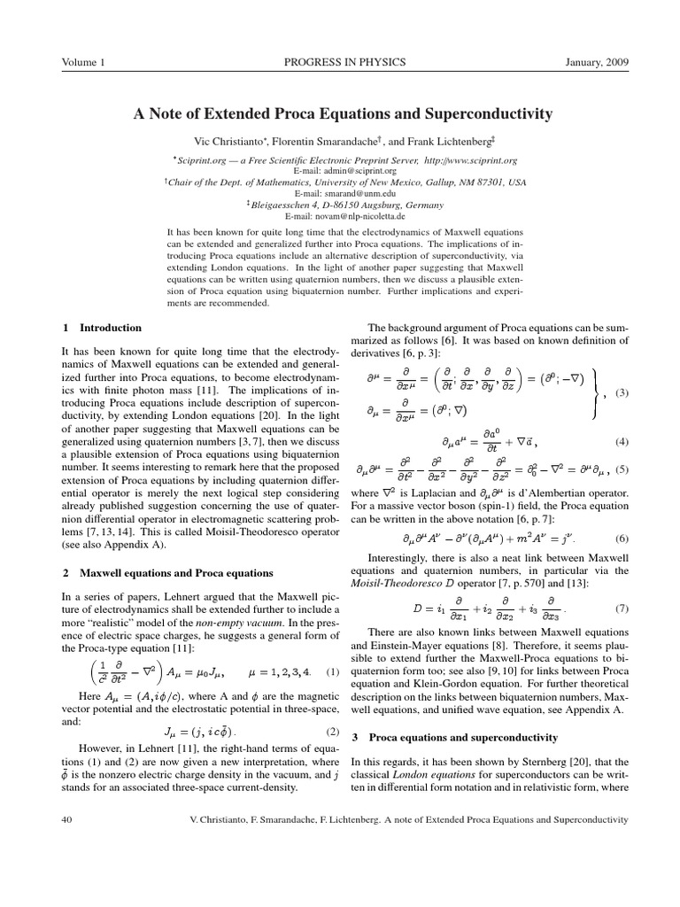 A Note of Extended Proca Equations and Superconductivity | PDF | Photon ...