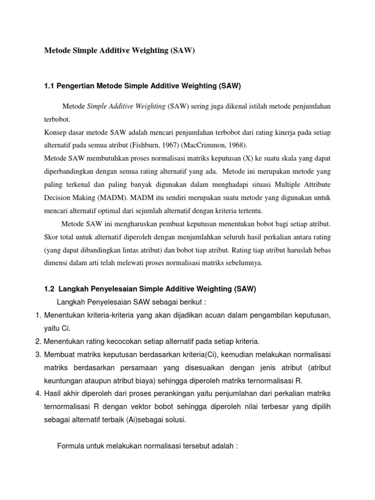Metode Simple Additive Weighting | PDF | Metode & Bahan Ajar