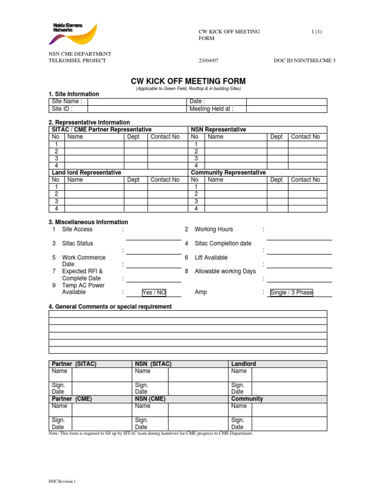 CW Kick Off Meeting Form Template | PDF