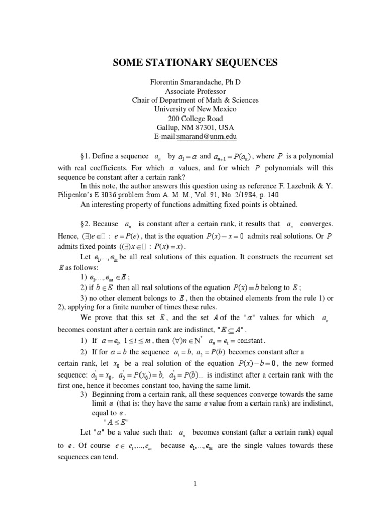 Some Stationary Sequences | PDF | Sequence | Polynomial