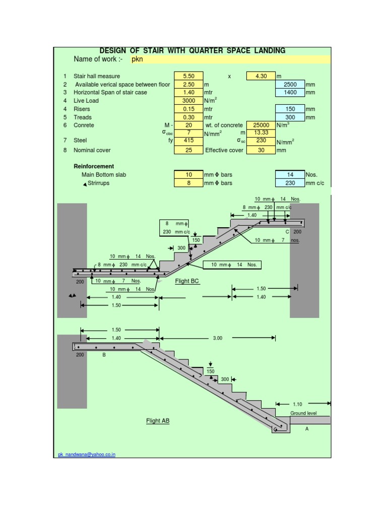Design of Stair With Quarter Space Landing | Stairs | Civil Engineering