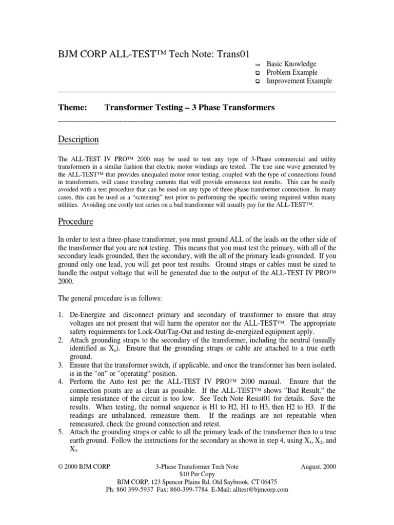 BJM CORP ALL-TEST™ Tech Note: Trans01: Theme: Transformer Testing - 3 ...