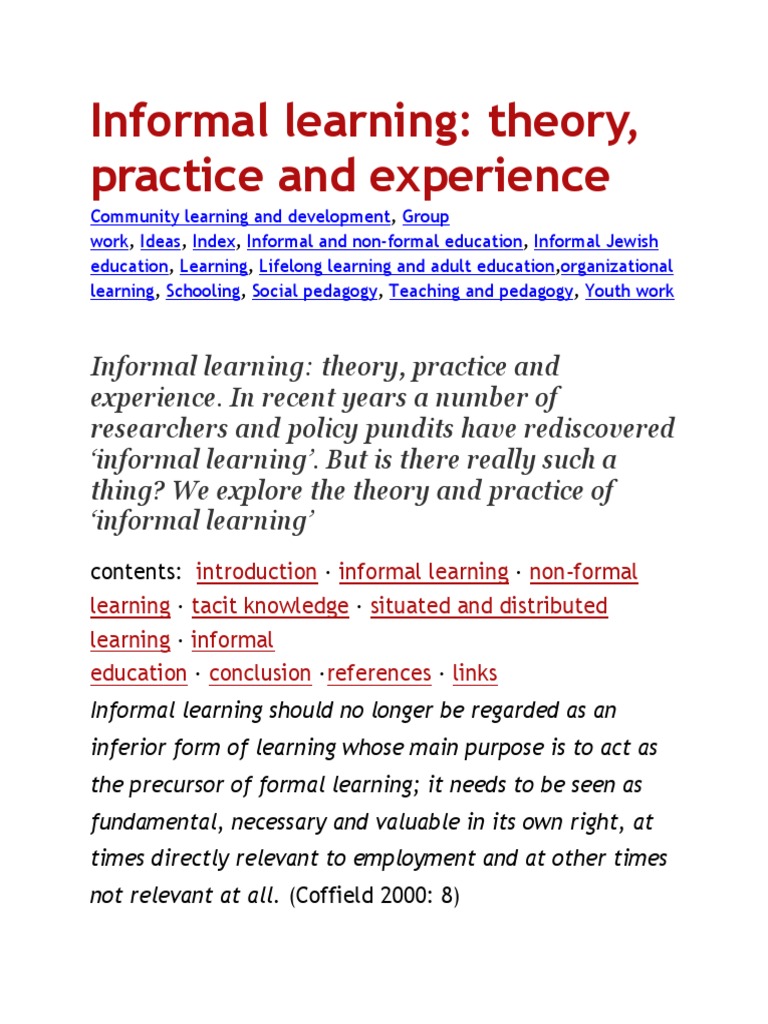 Informal Learning: Theory, Practice and Experience: Contents | PDF ...