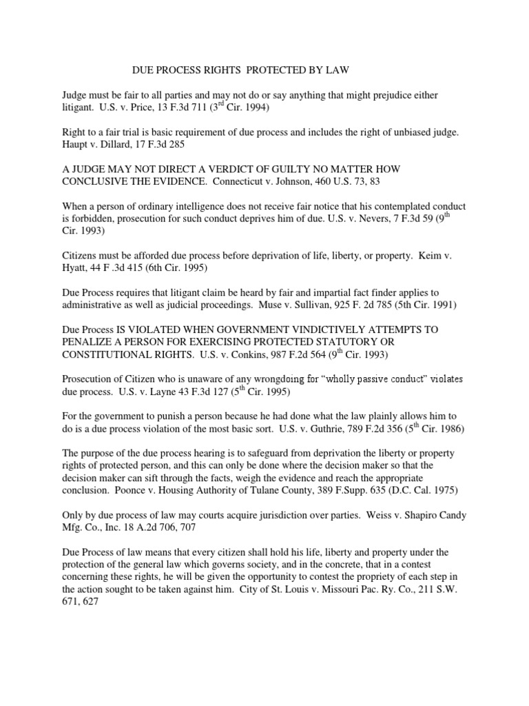 Due Process Rights Protected by Law | PDF | Due Process Clause | Due ...