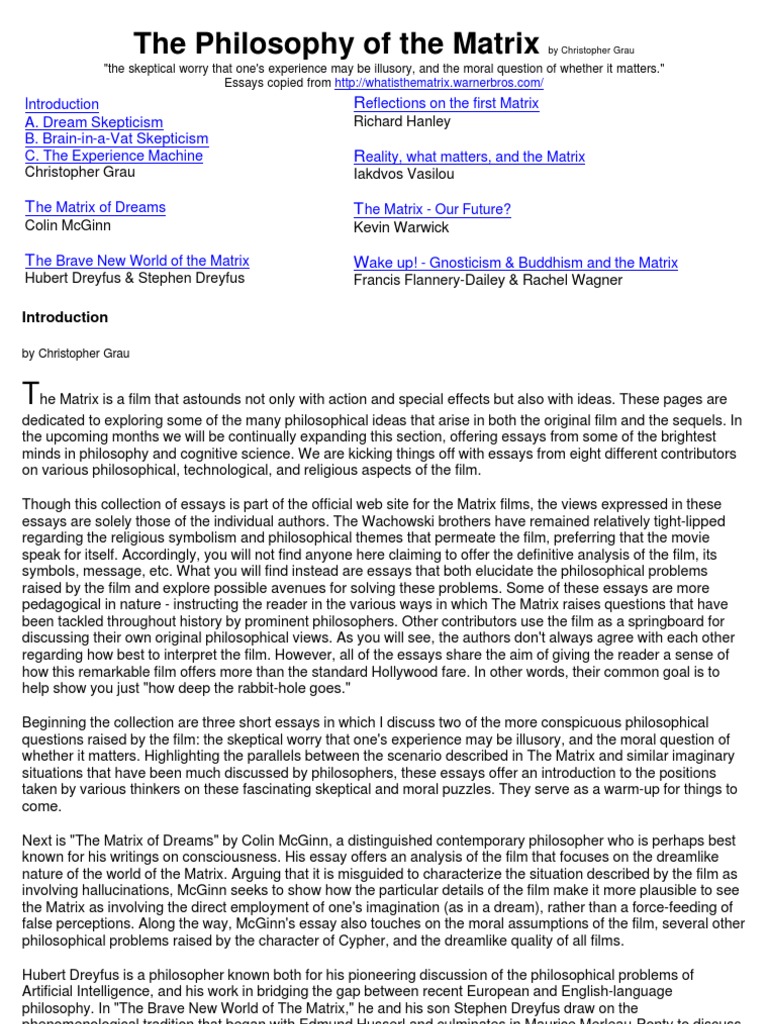 The Matrix Trilogy - Philosophy | PDF | Metaphysics | Cognitive Science