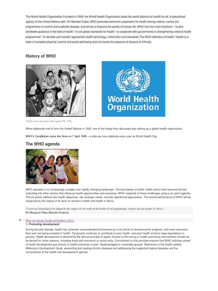 The World Health Organisation Founded in 1948 | PDF | World Health ...