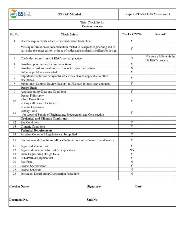 Check List For Contract Review | PDF