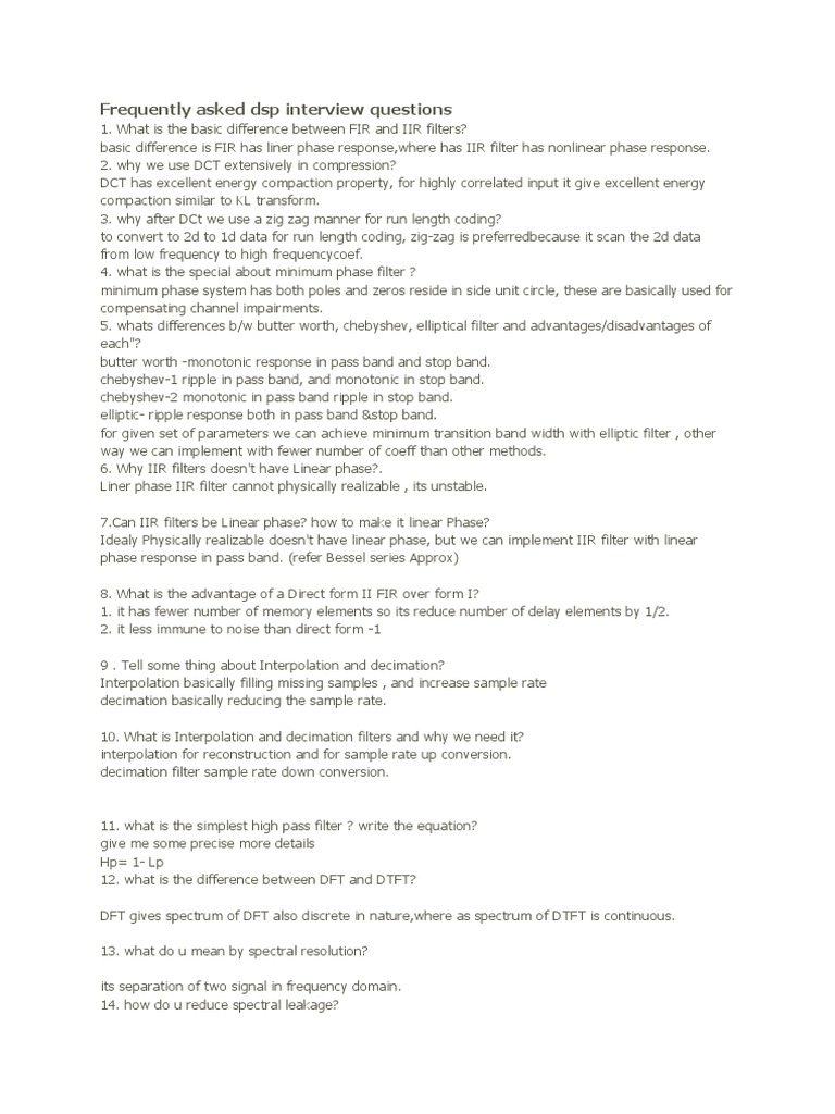 Essential Digital Signal Processing Interview Questions: Filter Design, Sampling, Transforms ...