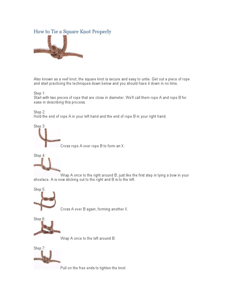 How To Tie A Square Knot Properly | PDF | Knot | Rope