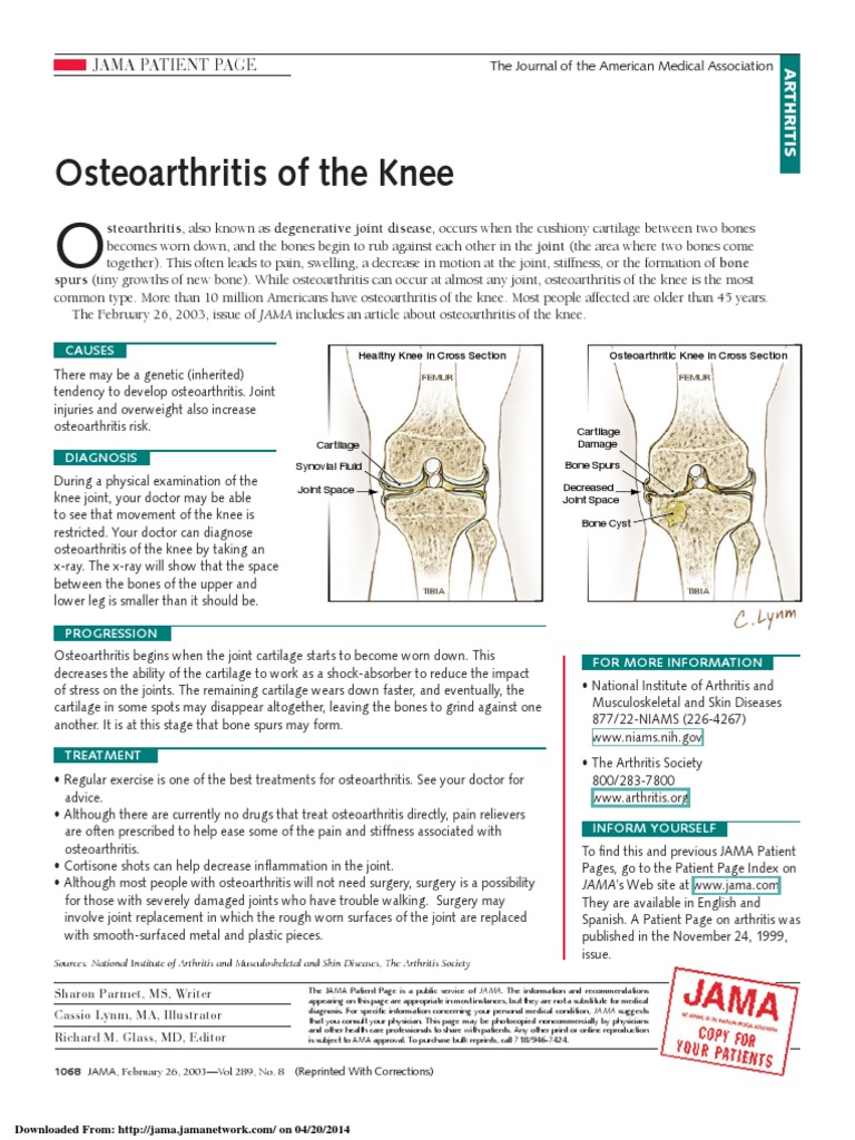 Osteoarthritis of The Knee: Jama Patient Page | PDF | Osteoarthritis | Knee