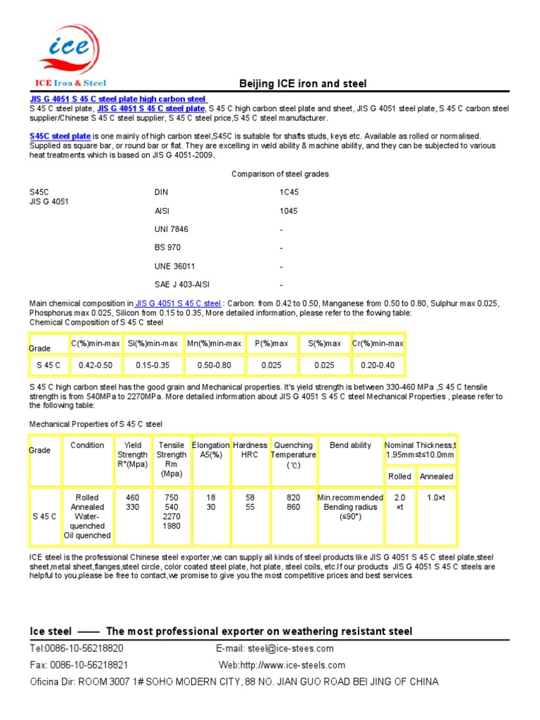S45C Steel Properties and Supplier Info | PDF | Technology & Engineering
