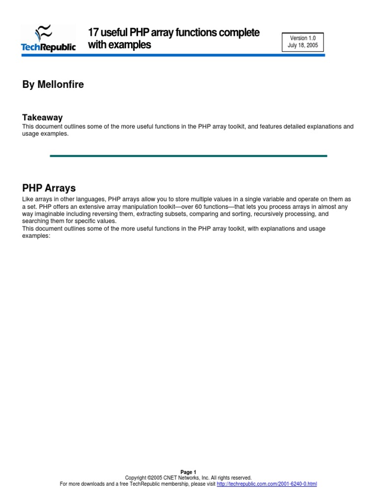 Php Array Functions Pdf Array Data Type Array Data Structure 