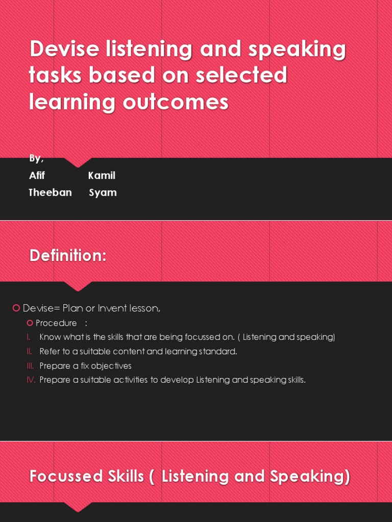 Devise Listening and Speaking Tasks Based On Selected | PDF | Learning | Communication