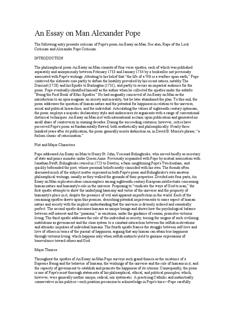 An Essay On Man Alexander Pope | PDF | Alexander Pope | Poetry