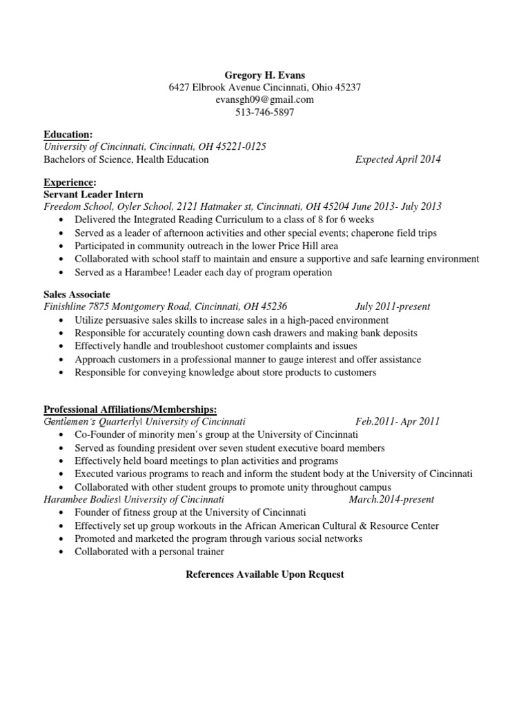Gregory H. Evans: Health Education Resume | PDF