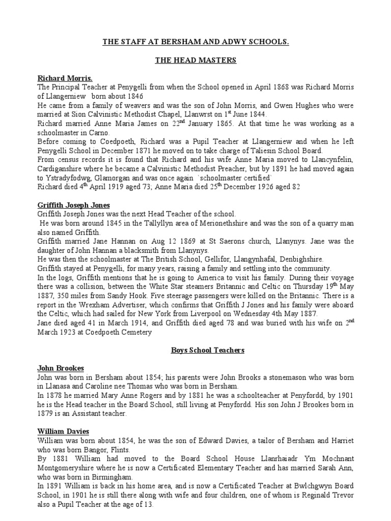 Penygelli School Teachers | PDF
