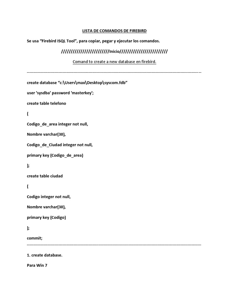 Comandos Firebird 2.0 | PDF | Recuperación de información | Áreas de informática