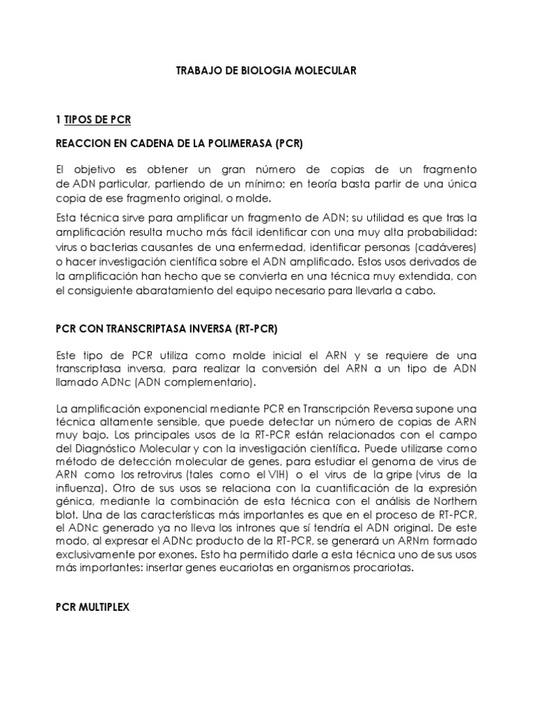Tipos de PCR en Biología Molecular | PDF | Reacción en cadena de la ...