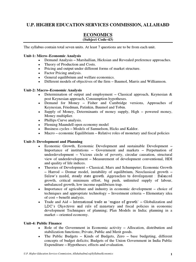 U.P. Higher Education Services Commission, Allahabd Economics | PDF ...