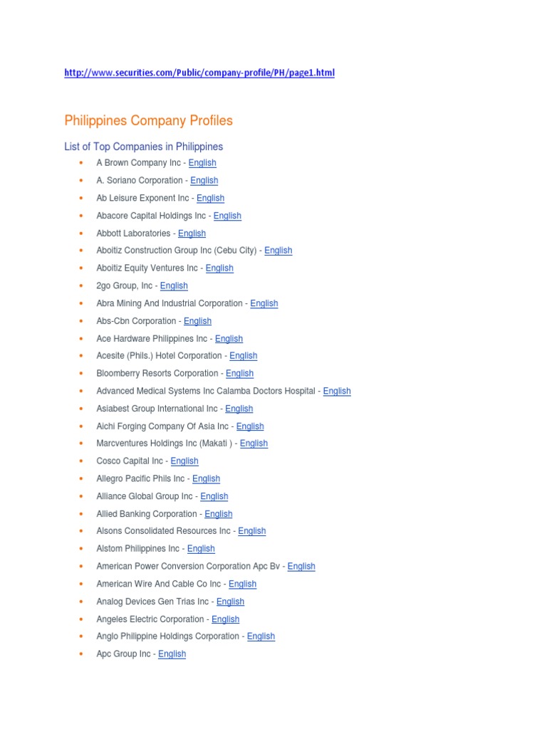 Company Profiles in the Philippines | PDF | Business