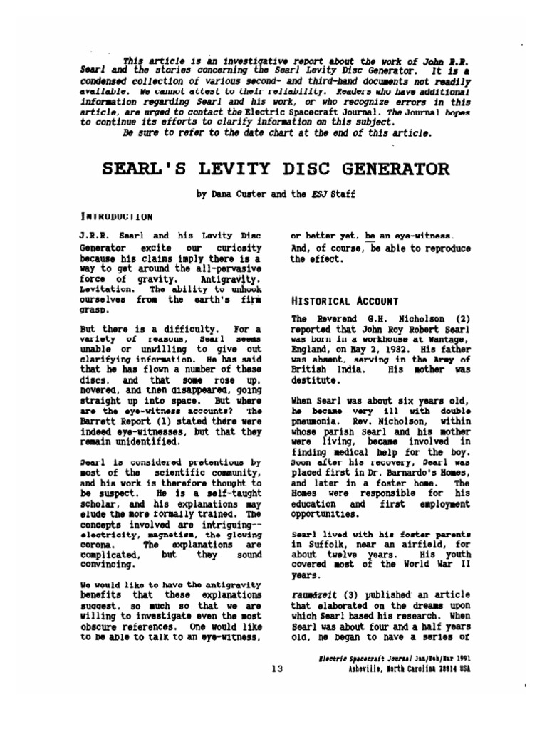 Searl's Levity Disc Generator | PDF