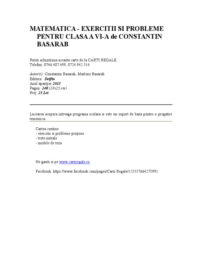 Matematica Clasa a VI-a: Exercitii si Probleme | PDF | Language Arts ...