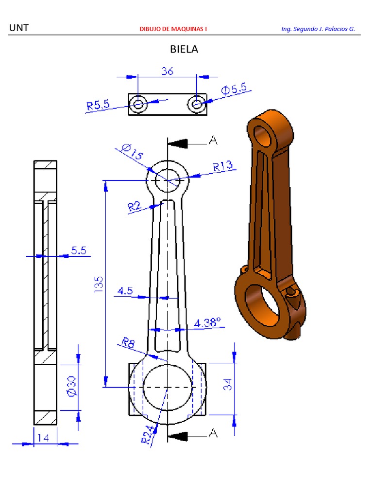 Dibujo de Máquinas: Biela y Pistón | PDF