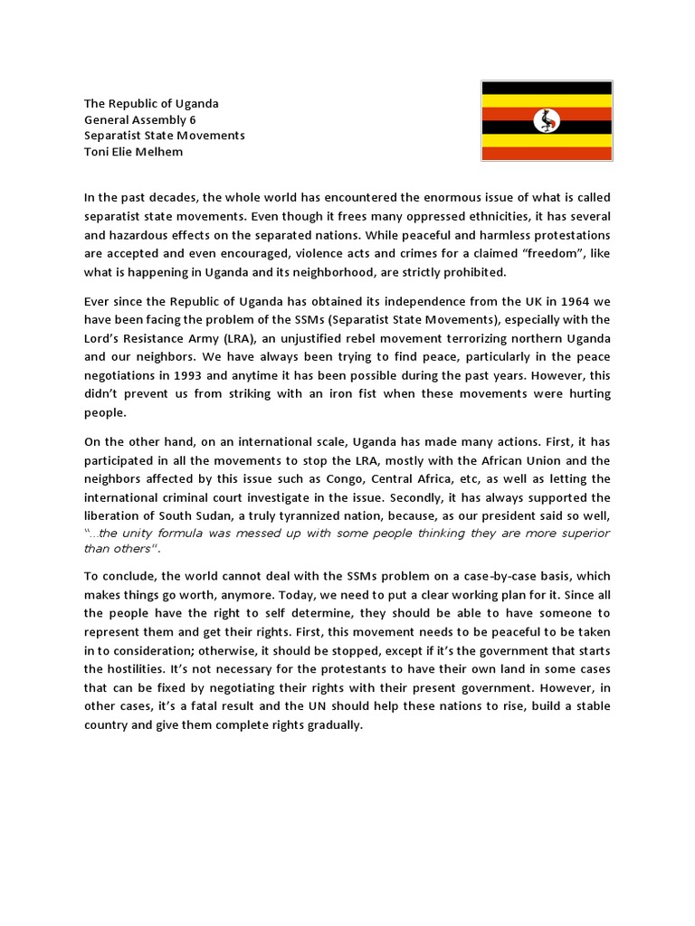 Position Paper For Mun Sample | PDF | Lord's Resistance Army | Injustice