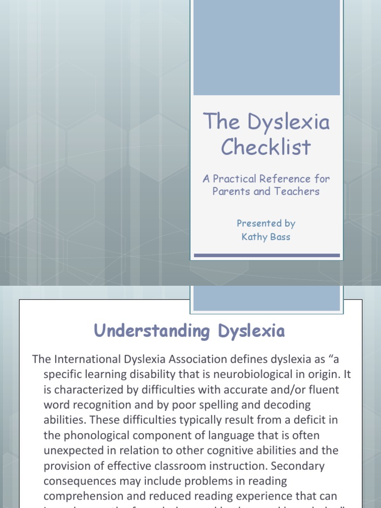 The Dyslexia Checklist | PDF | Dyslexia | Homework
