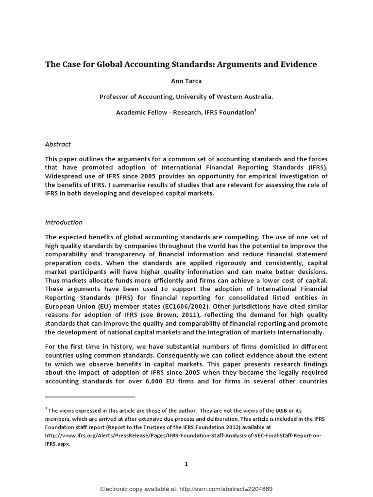 The Case For Global Accounting Standard, Arguments and Evidence | PDF ...