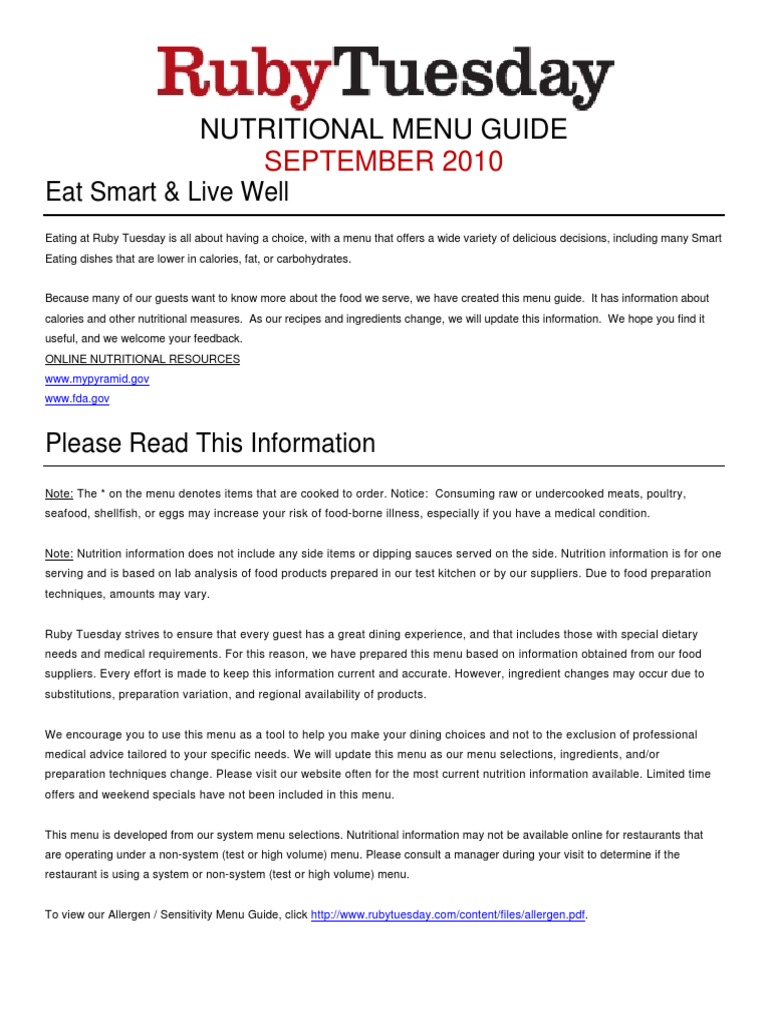 Ruby Tuesday | PDF | Salad | Hamburgers