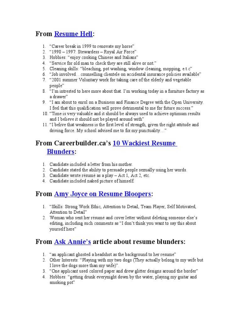 150 Funniest CV Mistakes | PDF | Leisure | Business