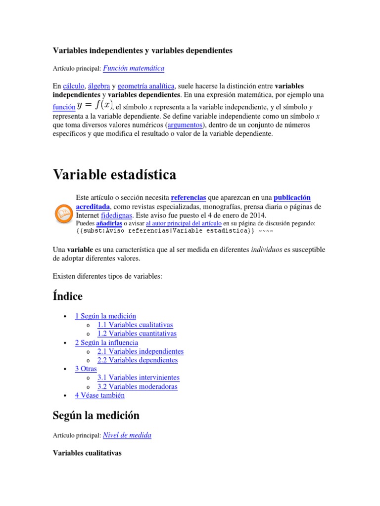 Variables Independientes Y Variables Dependientes Pdf Ciencia