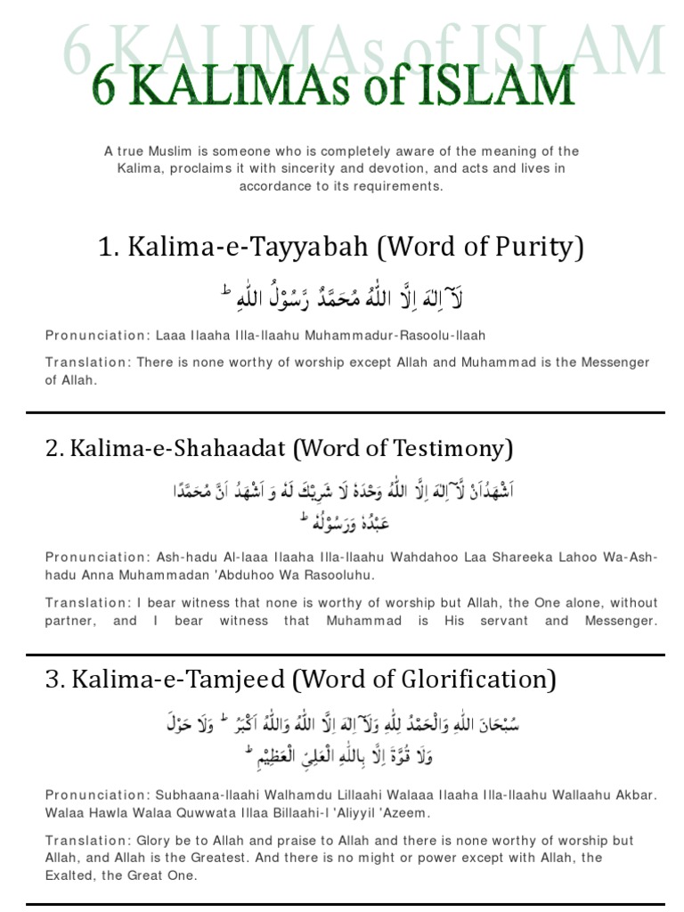 Six Kalima of Islam | PDF | Allah | Religious Behaviour And Experience