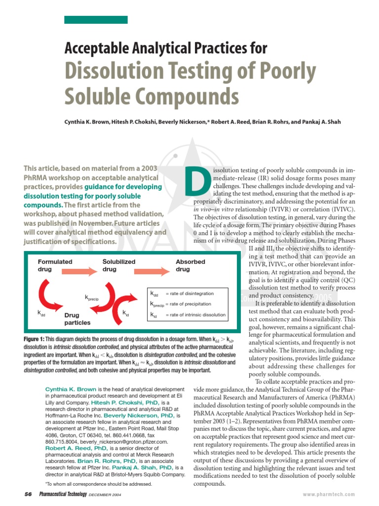 Dissolution Testing of Poorly Soluble Compoundsolution Testing | PDF ...