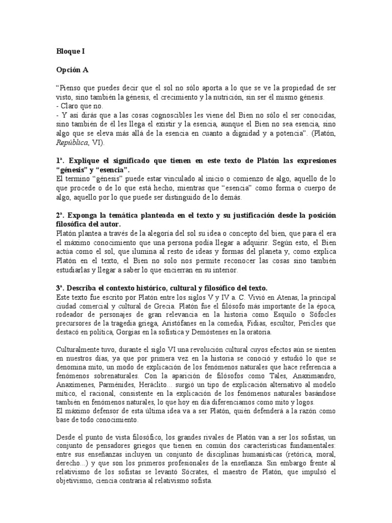 Examen Platón Selectividad Pdf Platón Esencia