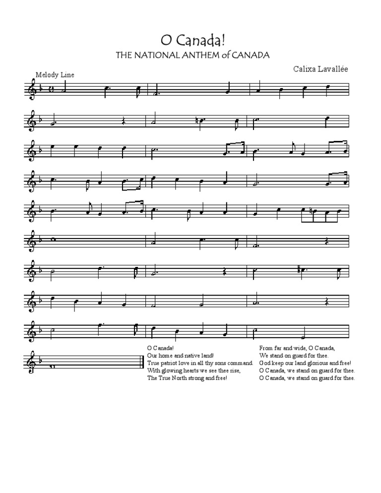 O Canada National Anthem Lyrics | PDF