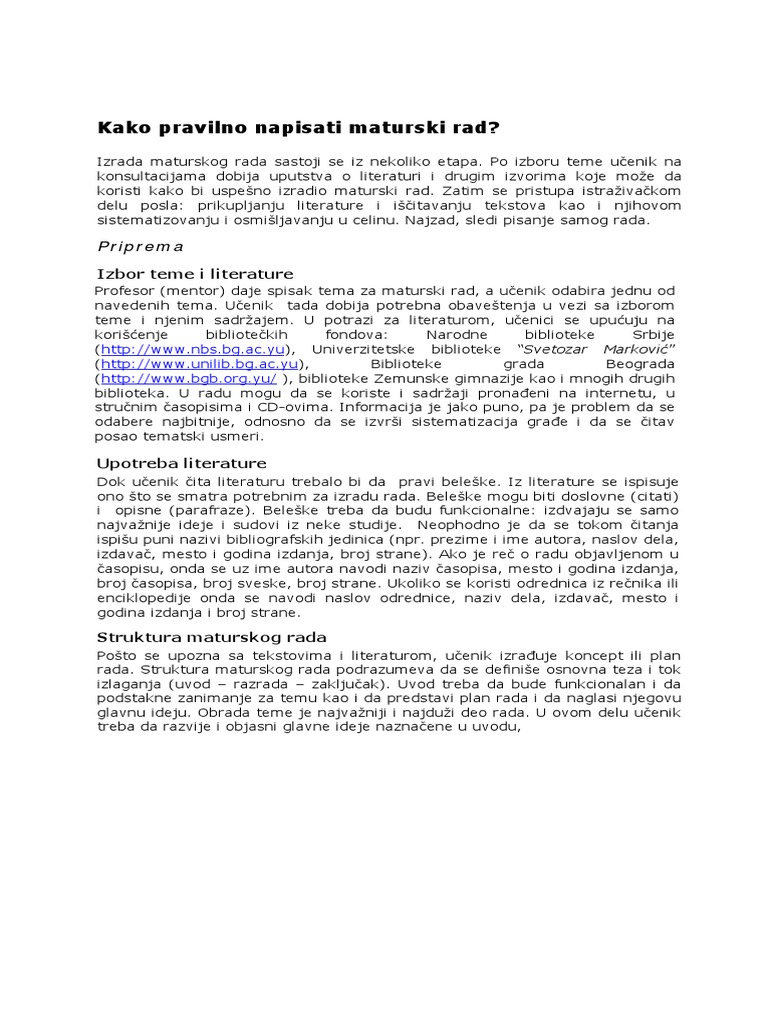 Pravila Za Maturski Rad | PDF