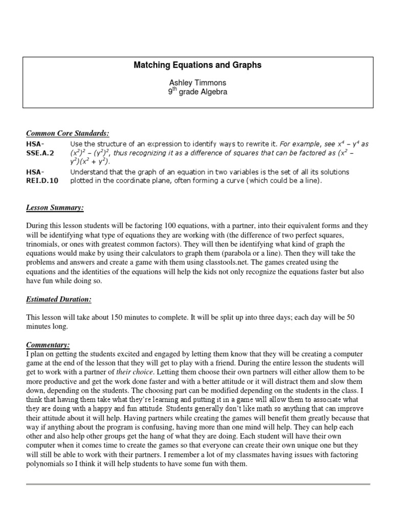 EDUC2220 Tech Based Lesson Plan | PDF | Factorization | Equations