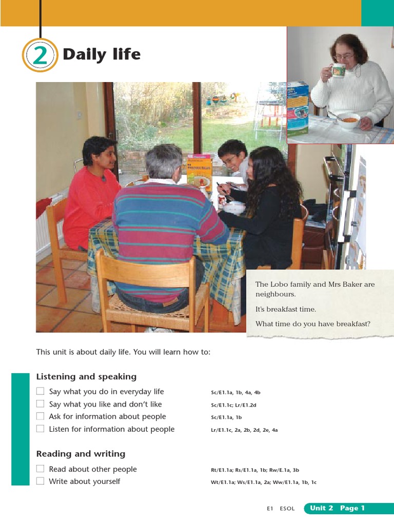ESOL Learner Materials - Entry 1, Unit 2 | PDF