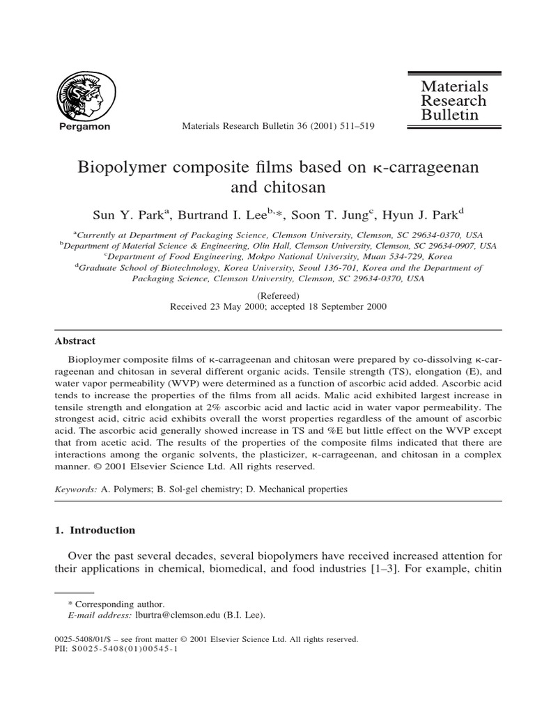 Biopolymer Composite Films Based On Carrageenan | PDF | Acid | Biopolymer