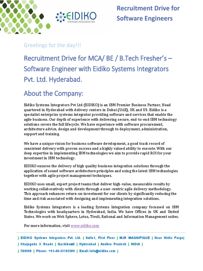 Eidiko - Recruitment Drive April 2014 | PDF | Software Development ...