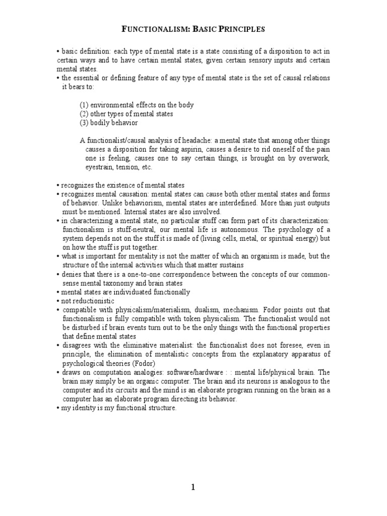Functionalism Basic Principles | PDF | Causality | Mind
