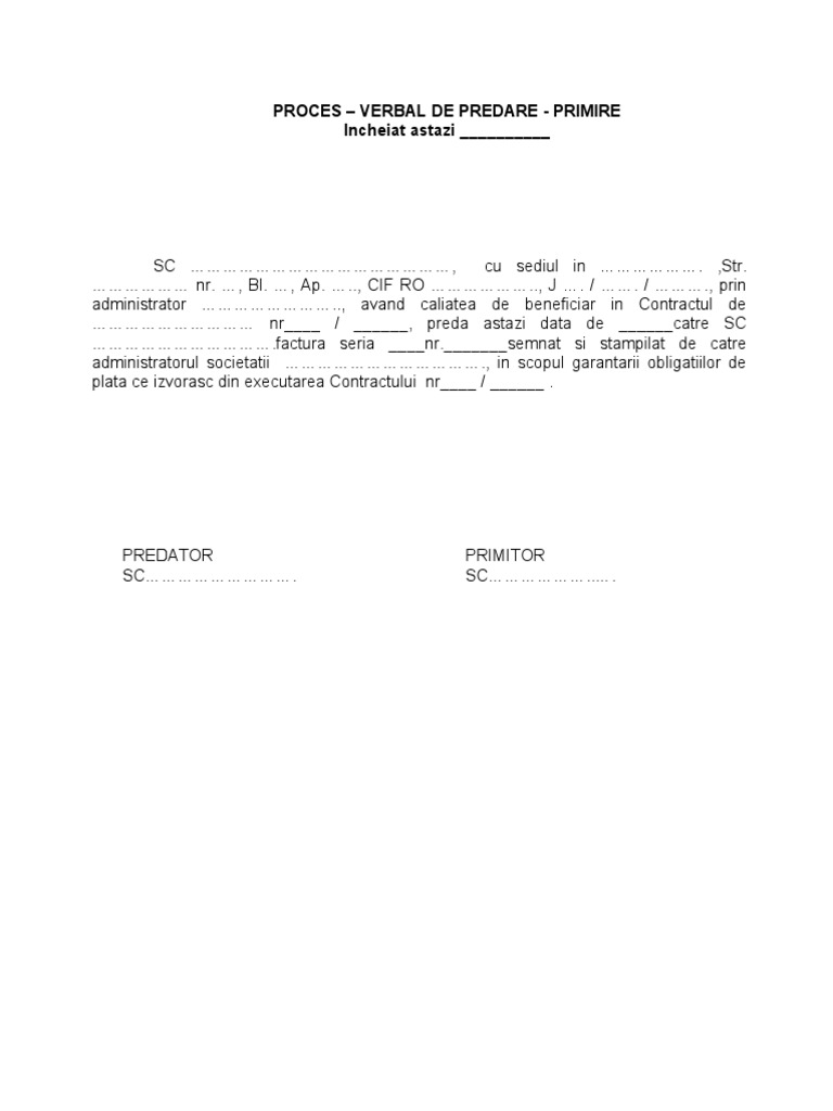 Proces - Verbal de Predare - Primire | PDF