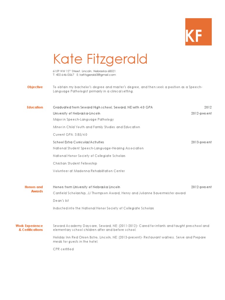 Speech-Language Pathology Student Resume | PDF