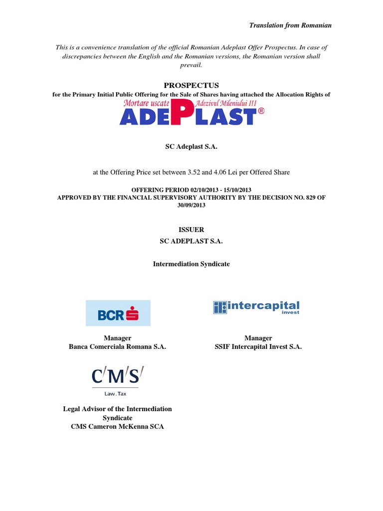 A Dep Last Ipo Prospectus | PDF | Plaster | International Financial ...