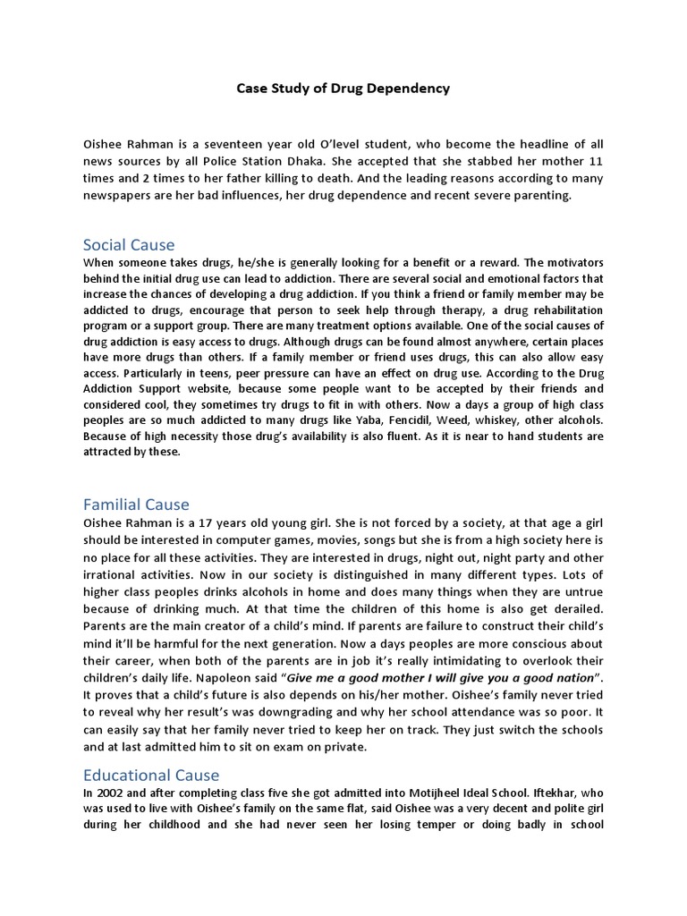 Case Study On Drug Dependency | PDF | Substance Dependence | Adolescence