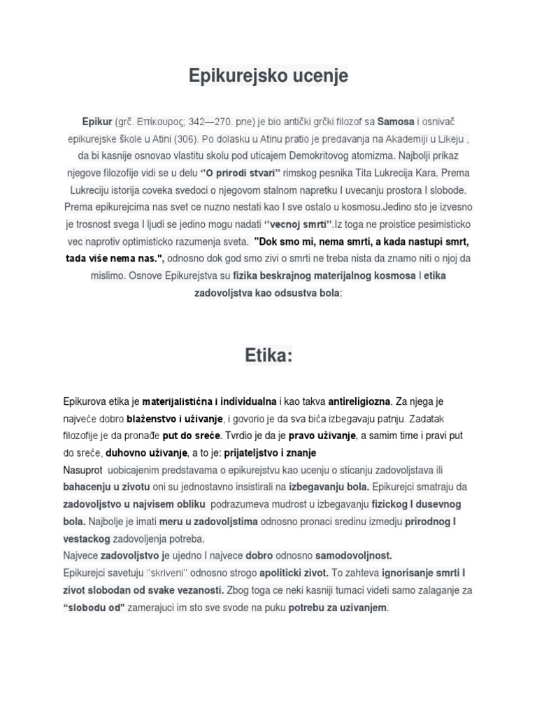 Epikurejsko Ucenje | PDF