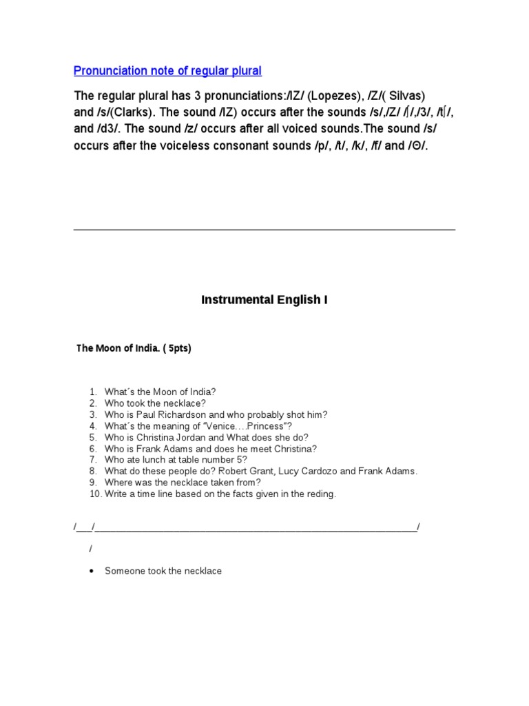 Pronunciation of Regular Plurals | PDF